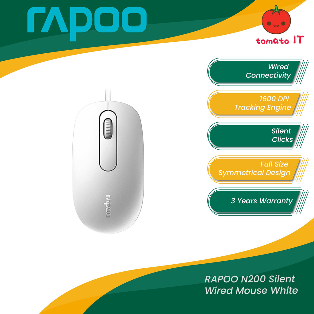 RAPOO N200 USB Wired Optical Mouse - White | Shopee Singapore