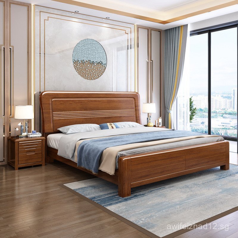 Chinese Style Gold Silk Sandalwood Solid Wood Bed1.8Rice1.5Modern ...