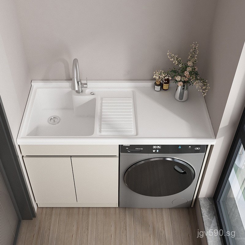 Washing Machine Companion with Integrated Washboard and Basin, Aluminum ...