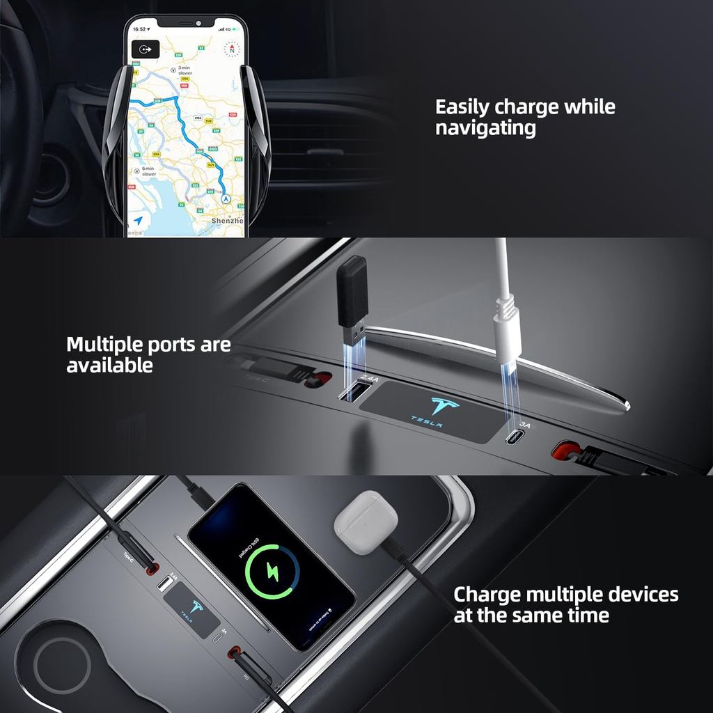 Tesla USB Hub for 2021 2022 Tesla Model 3 Model Y, Retractable Hub ...