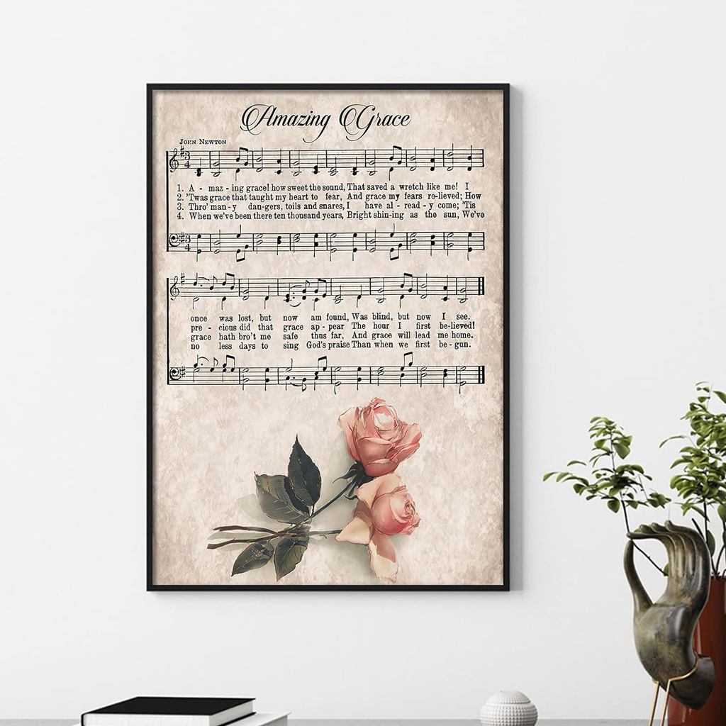 Vintage Sheet Music Wall Art Amazing Grace Sheet Music Poster Rose Hymn ...