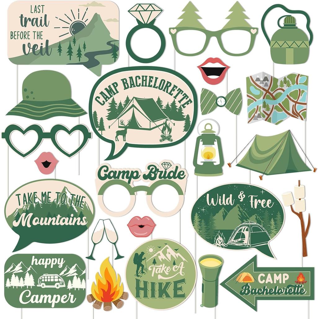 24PCS Camp Bachelorette Photo Booth Props Camping Bachelorette Party ...