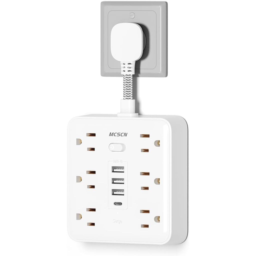 Portable Slim Flat Plug Surge Overload Protector Power Strip Wall ...
