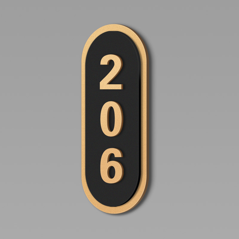 Golden vertical oval 3D foyer decoration house number plate outdoor Hdb ...
