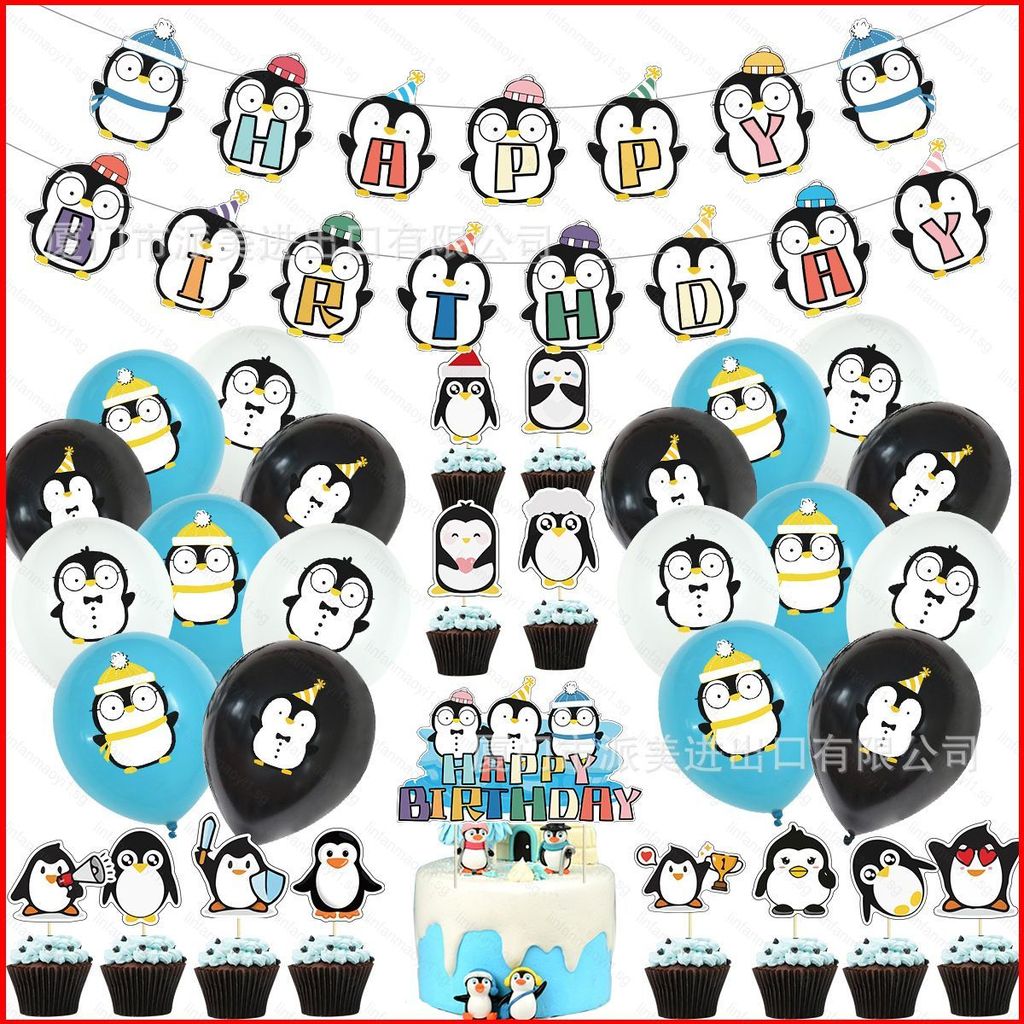 cartoon penguins theme kids birthday party decorations banner cake ...