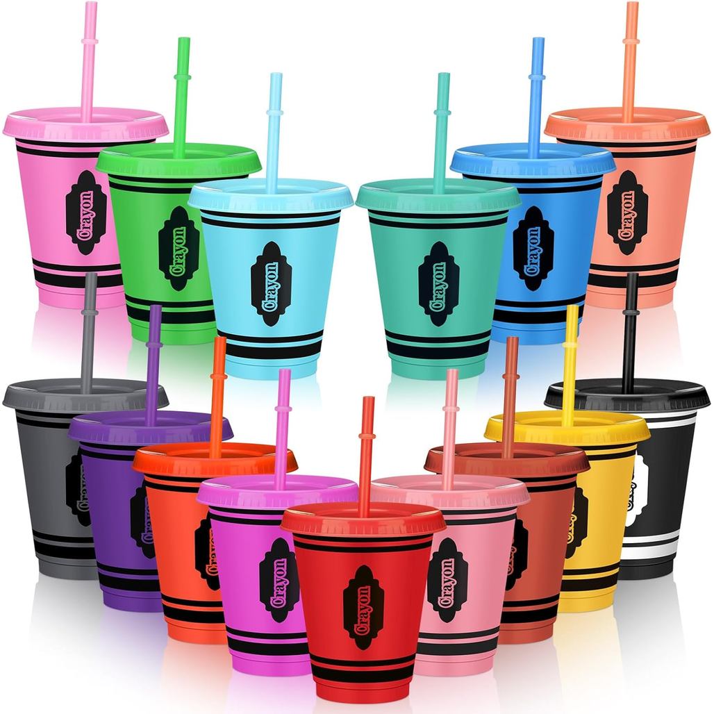 Rtteri 15 Pcs Crayon Cups with Lid and Straw Back to School Tumblers ...