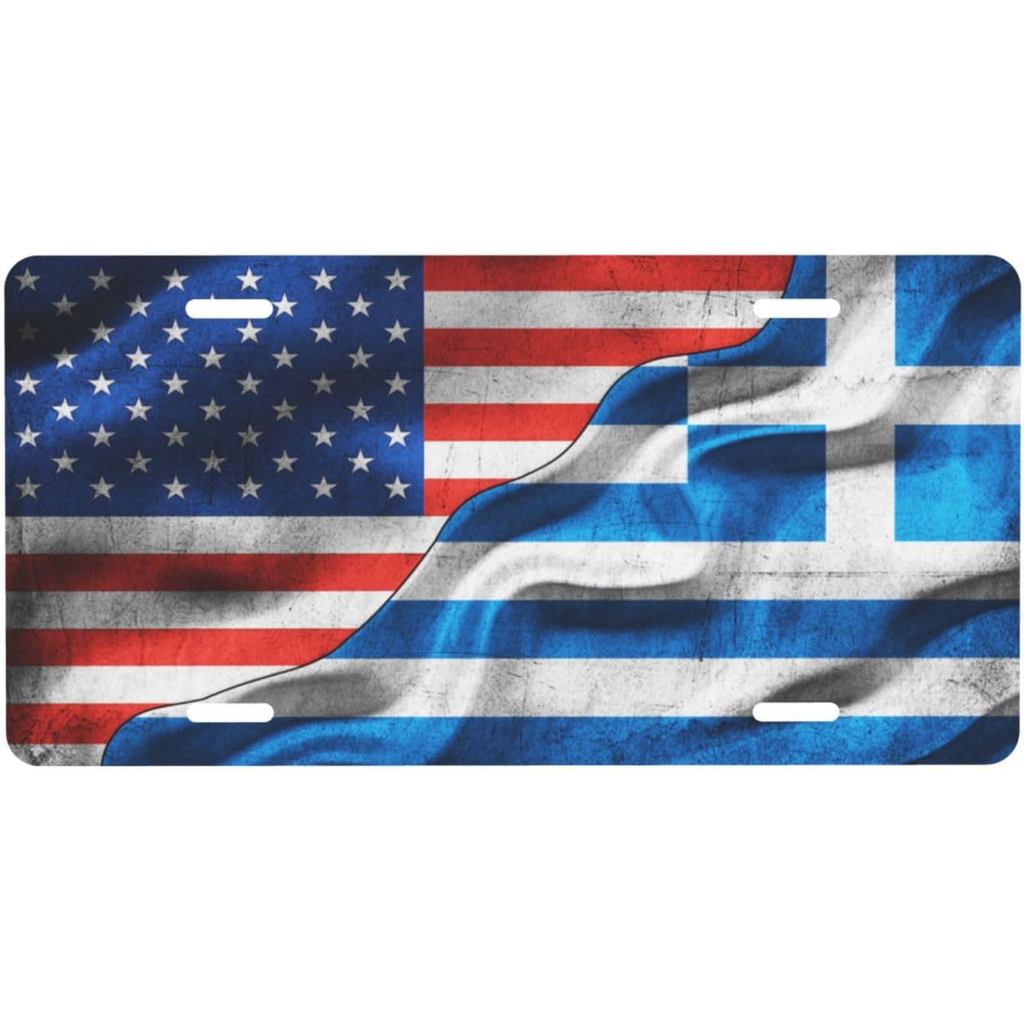 America Flag Greece Greek Flag License Plate for Men Women Personalized ...