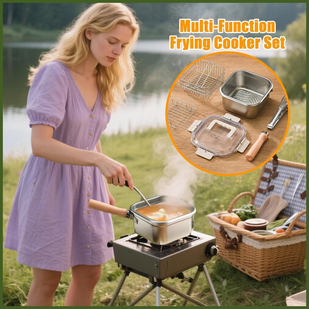Small Fryer Pot with Basket Portable Fish Fryer with Oil Drip Rack ...