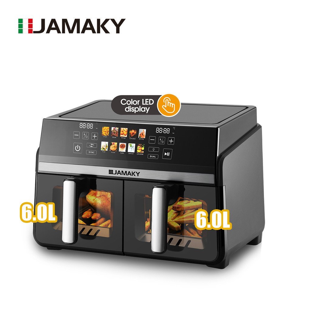 JAMAKY Professional Dual Zone Air Fryer, 3000W 12L Total with 10 Preset ...