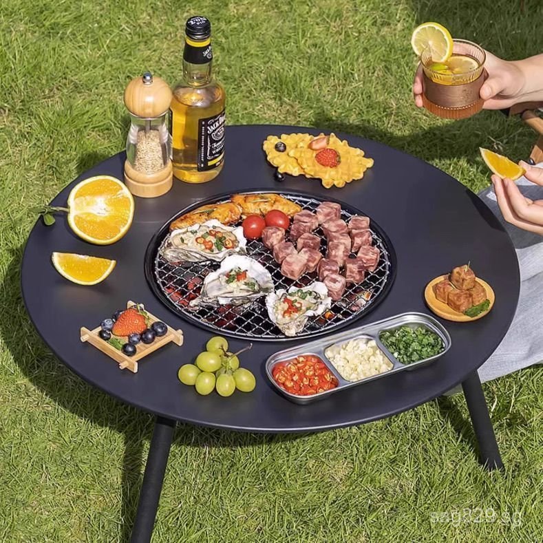 Tea Brewing Picnic Table BBQ Grill Courtyard Table BBQ Folding Barbecue ...