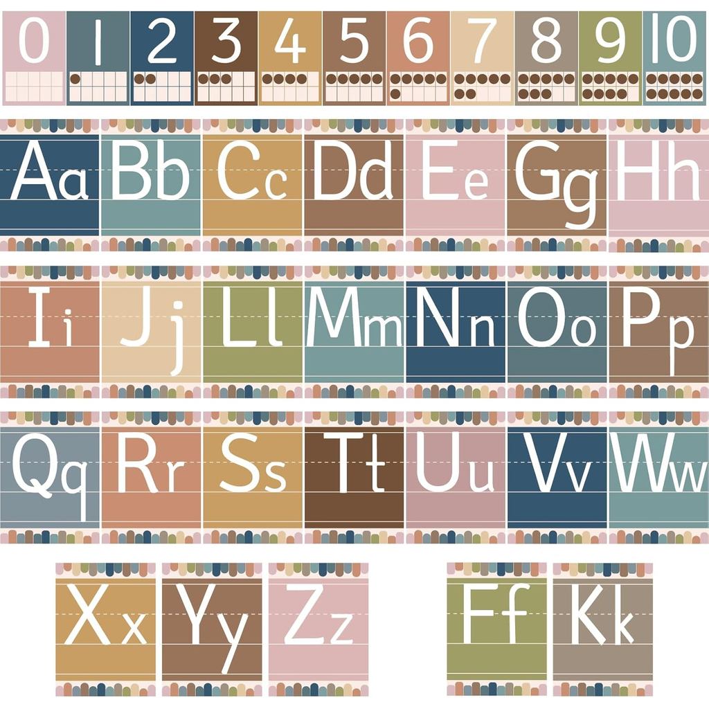 37 Pcs Boho Bulletin Board ABC Posters and 0-10 Number Cards Cursive ...