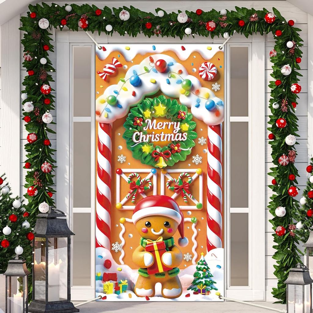 Christmas Gingerbread House Door Cover Decorations Gingerbread House ...