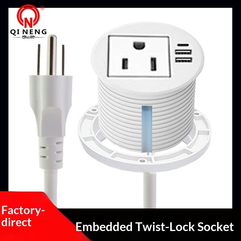 Embedded USB Power Socket Desk Desktop American Round Socket Twist Can ...