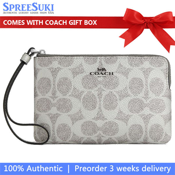 Coach Wristlet In Gift Box Corner Zip Wristlet In Signature Canvas ...