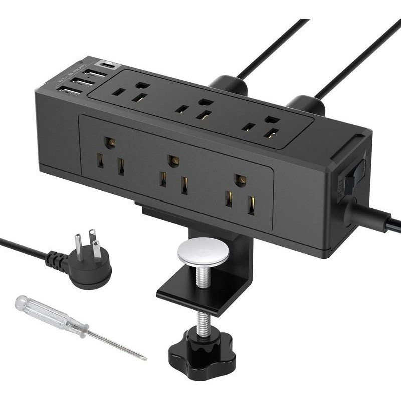 Desk Clamp Power Strip with USB Port, Desk Outlet 1700 Joules Surge ...