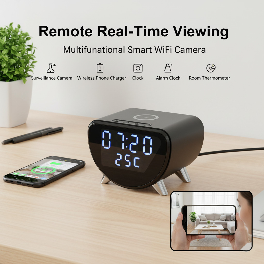 4K UHD WiFi6 Camera, Multifunctional 5-in-1: Wireless Charger, Clock ...