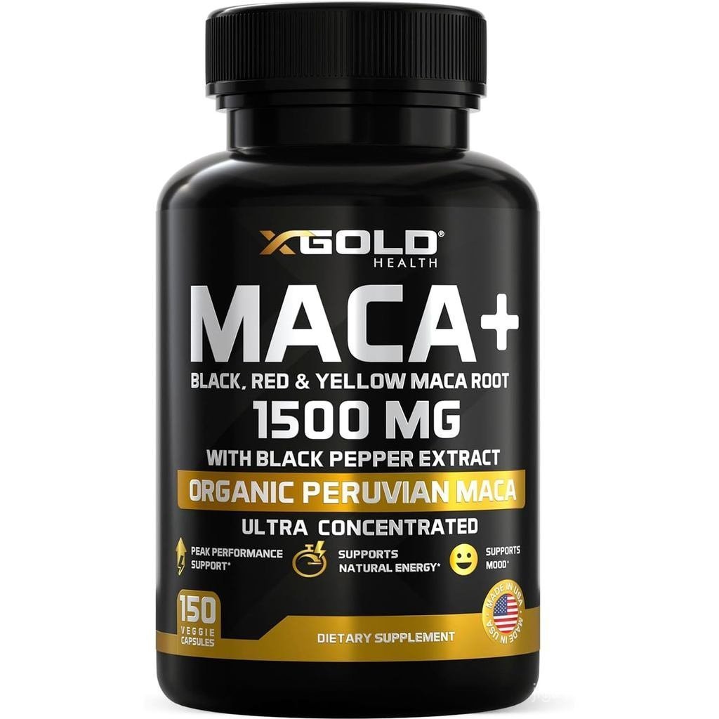 X Gold Health Organic Maca Root Powder Capsules 1500mg with Black | Red ...