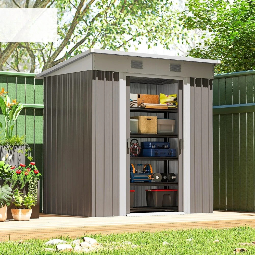 Outsunny 6' X 4' Metal Lean To Garden Shed, Garden Tool House With ...