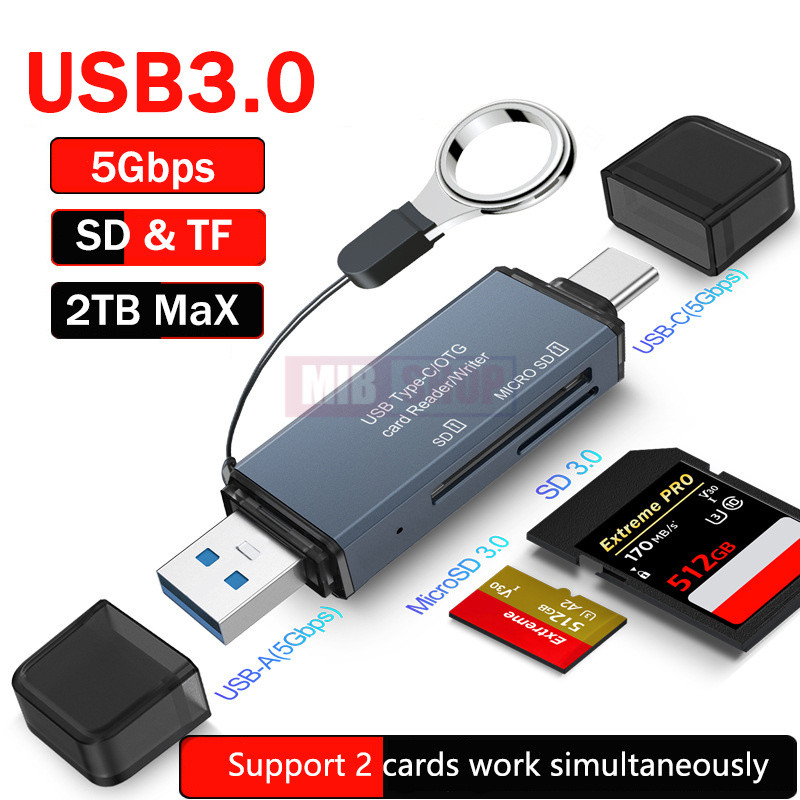 2 in 1 Card Reader USB 3.0 SD TF Fast OTG Type C Smart Memory Card ...
