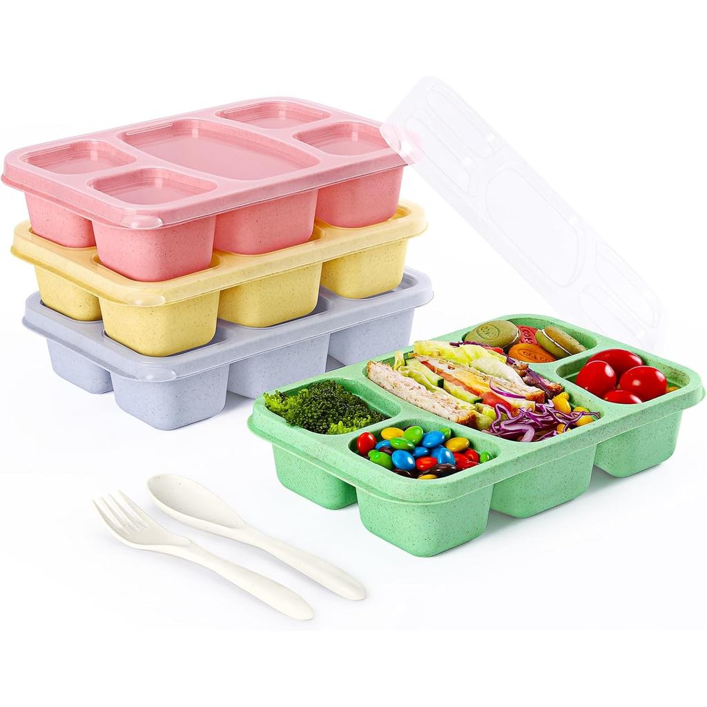 Bento Boxes Adult Lunch Containers 4 Pack, 5 Compartment Reusable ...