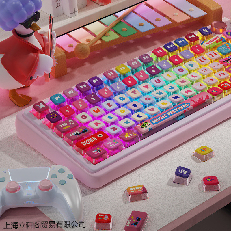Pink theme with four-sided transparency ASA Custom Cute Keycaps PBT+PC ...