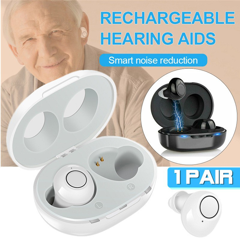 DUNFEI 1 Pair Mini Rechargeable Hearing Aid Invisible Digital Audiphone ...