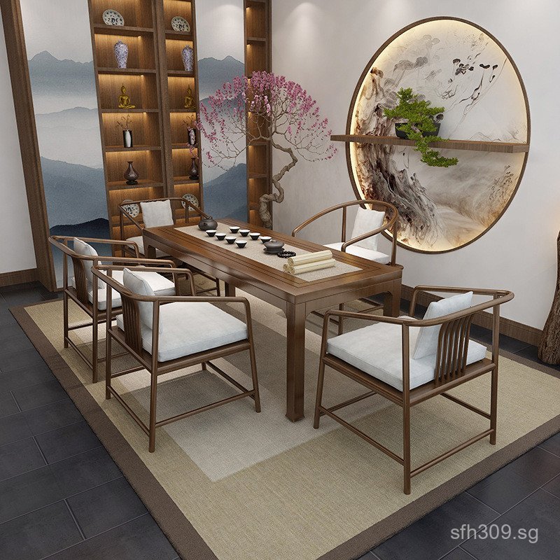 Tea Table Full Solid Wood Zen Style Tea Table and Chair New Chinese ...