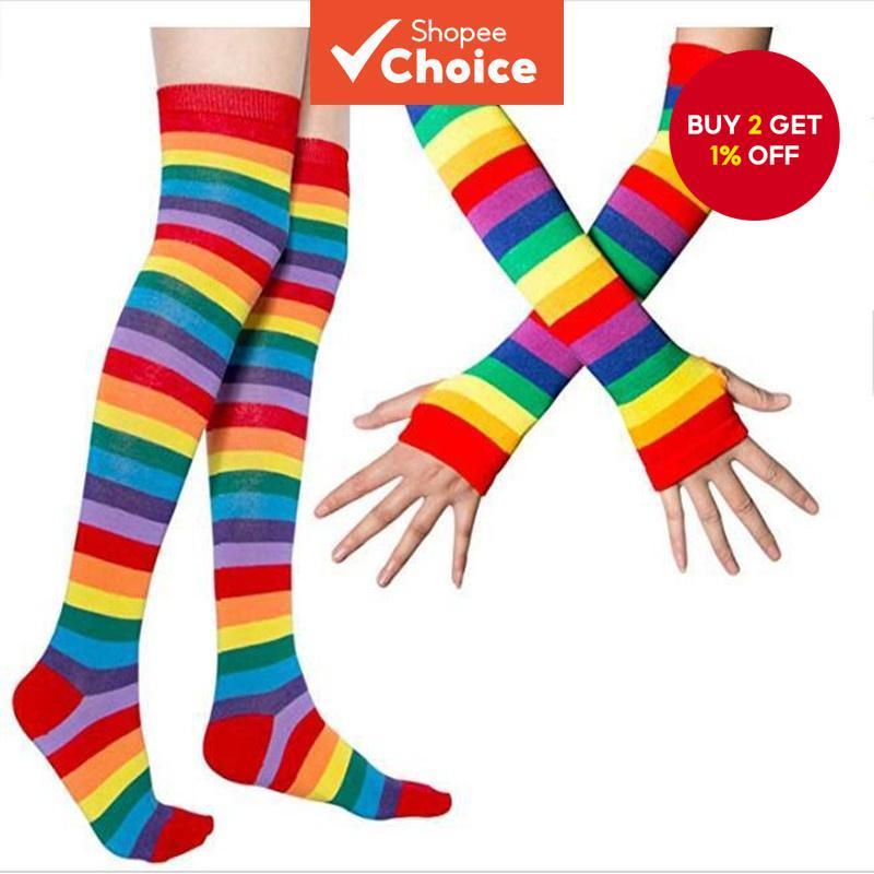 New Color Rainbow Socks Knee Warm Harry Striped Arm Warmer Gloves ...