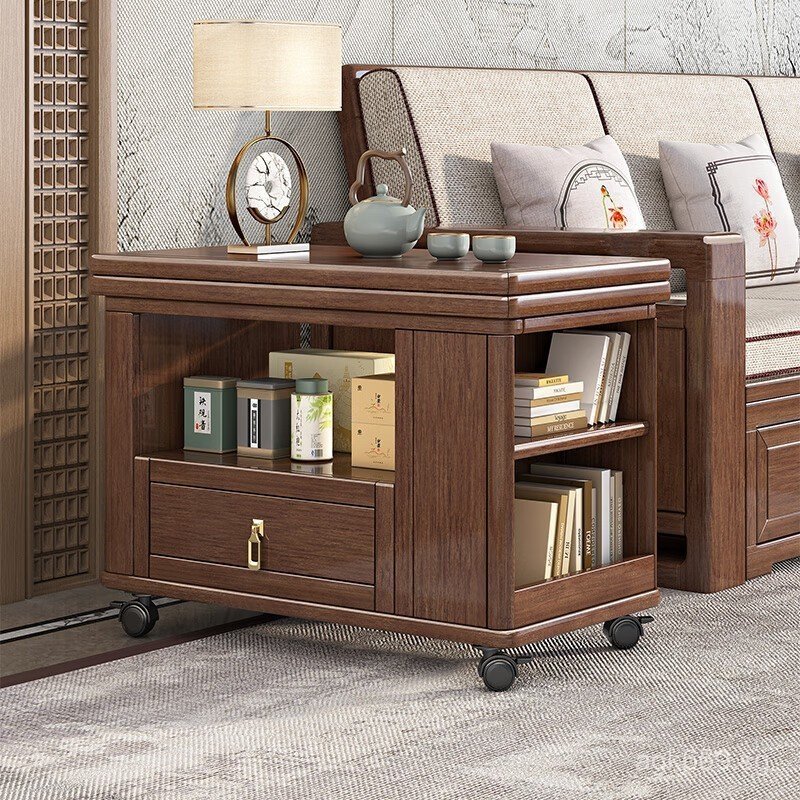 Walnut Wood Sofa Side Table Mobile Simple Coffee Table Storage Corner ...