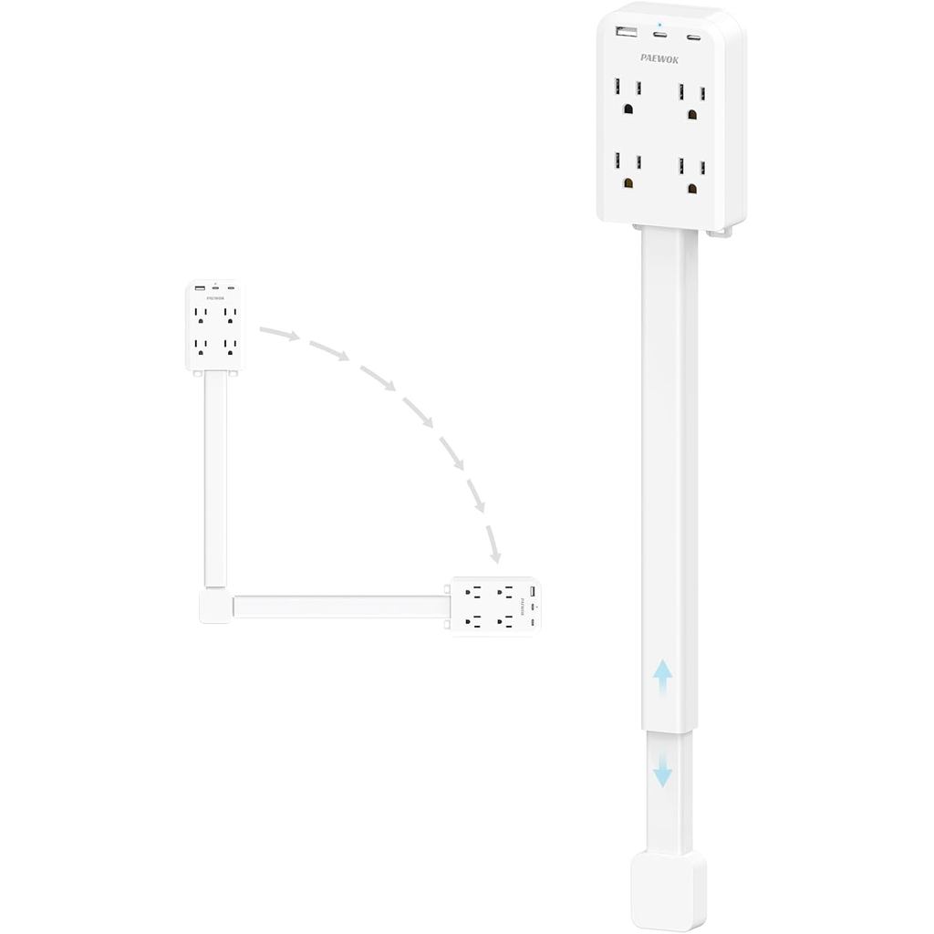 Electrical Outlet Extender Stick with USB Ports(2 USB C), 180° Rotating ...