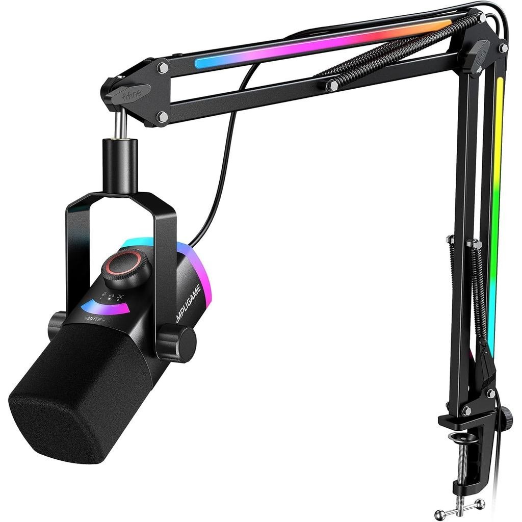 FIFINE Gaming Microphone Kit, XLR/USB Dynamic PC Microphone with Boom ...