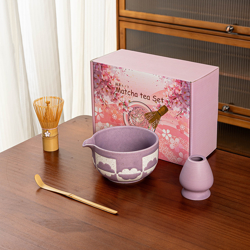 Lattice Matcha 4-Piece Set Matcha Bowl with Mouth Tea Shaker Stand ...