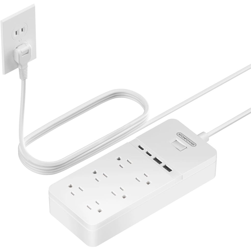 NTONPOWER 2 Prong Power Strip with 10ft Extension Cord, 2100J Surge ...