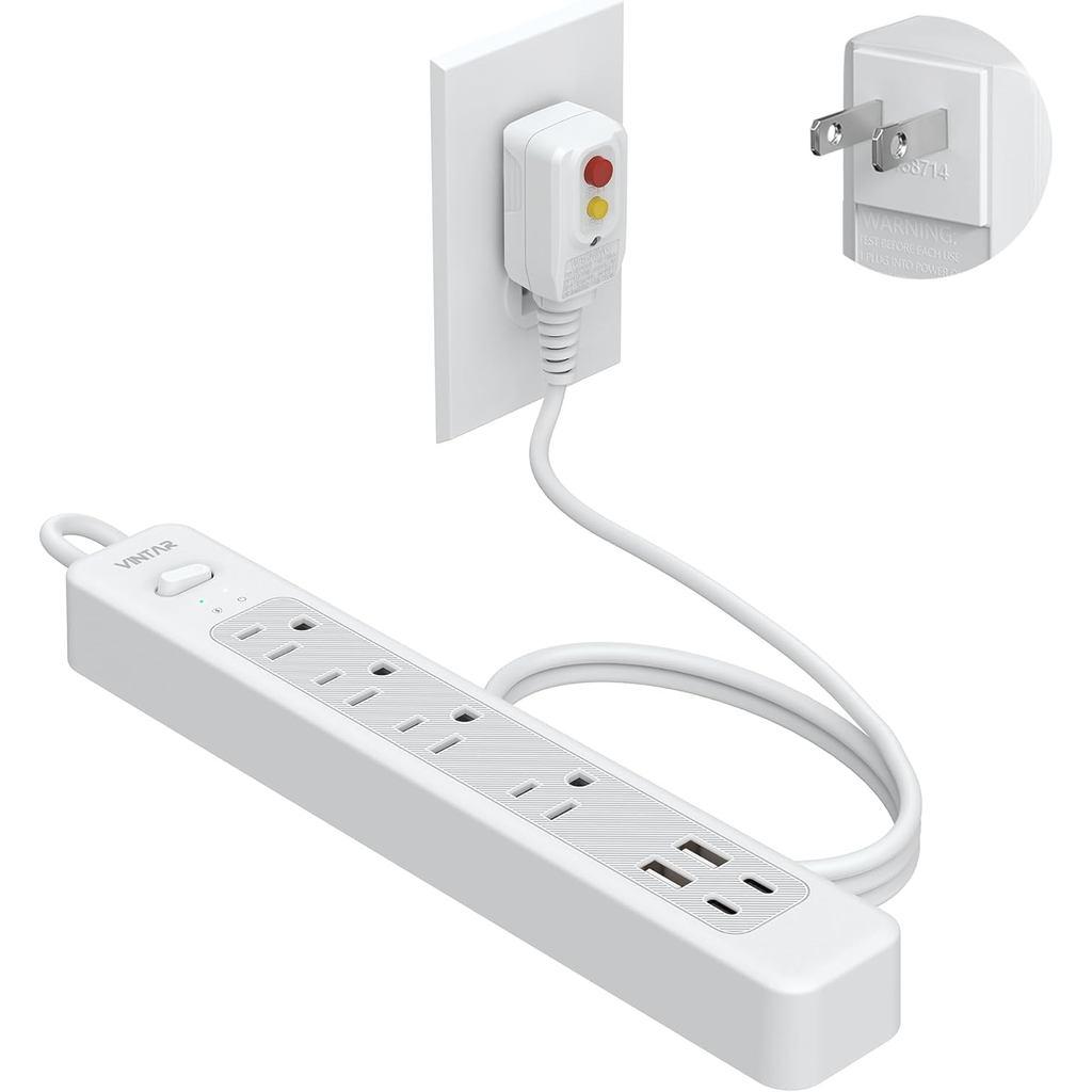 VINTAR 2 Prong GFCI Power Strip, 2 Prong to 3 Prong GFCI Plug Adapter ...