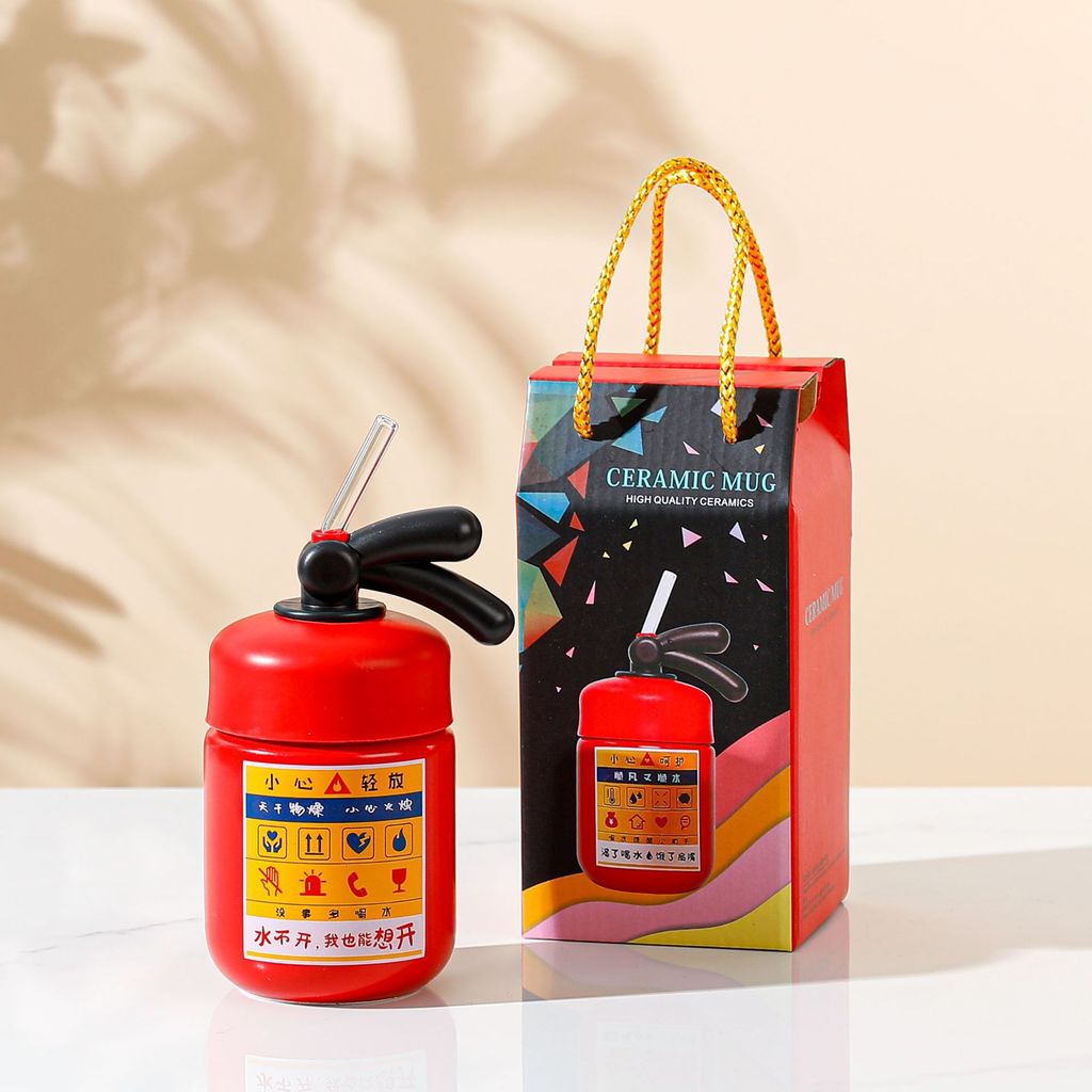 Creative Funny Fire Ceramic Mug Cup Fire Extinguisher Shape Water Cup ...