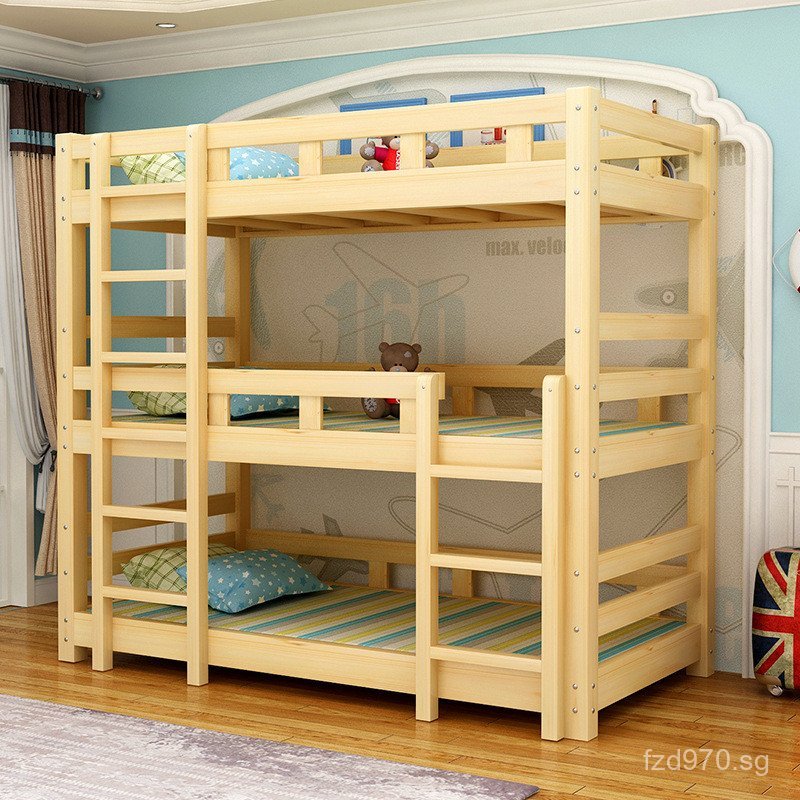 High and Low3Bunk Bed Adult Three-layer Bed Student Bed Employee Pine ...