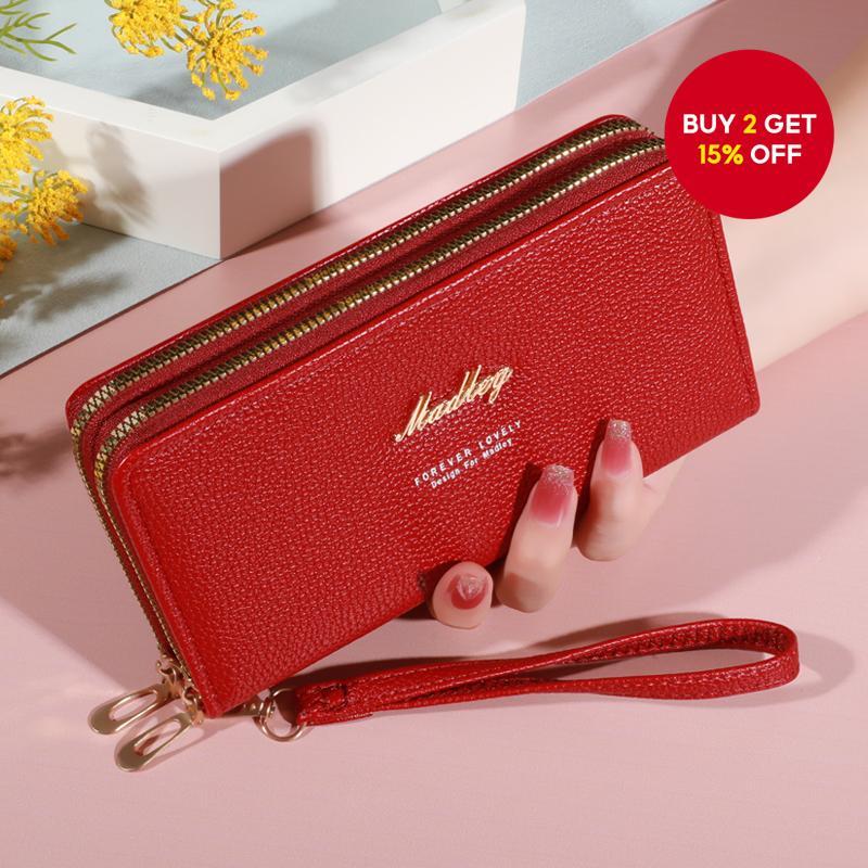 Elegant Lychee Pattern Wallet Large Capacity Zipper Eight Card Slots ...