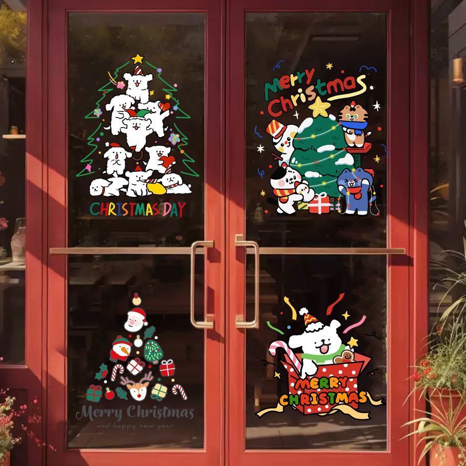 Festive Christmas Window Static Decals - Removable Glass Door Stickers ...