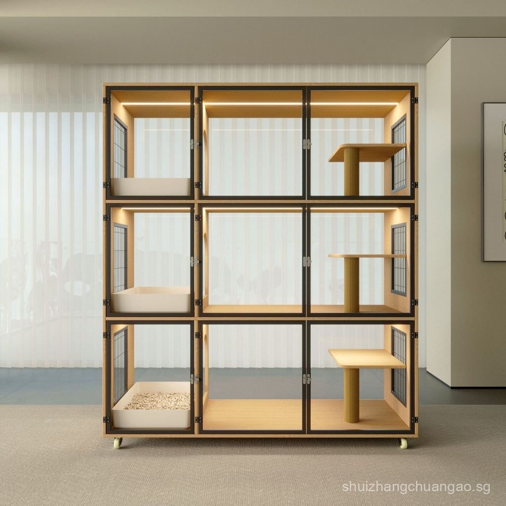 Solid Wood Cat Cage Villa Cabinet Cat House Cat Shelter Cat Room Glass ...