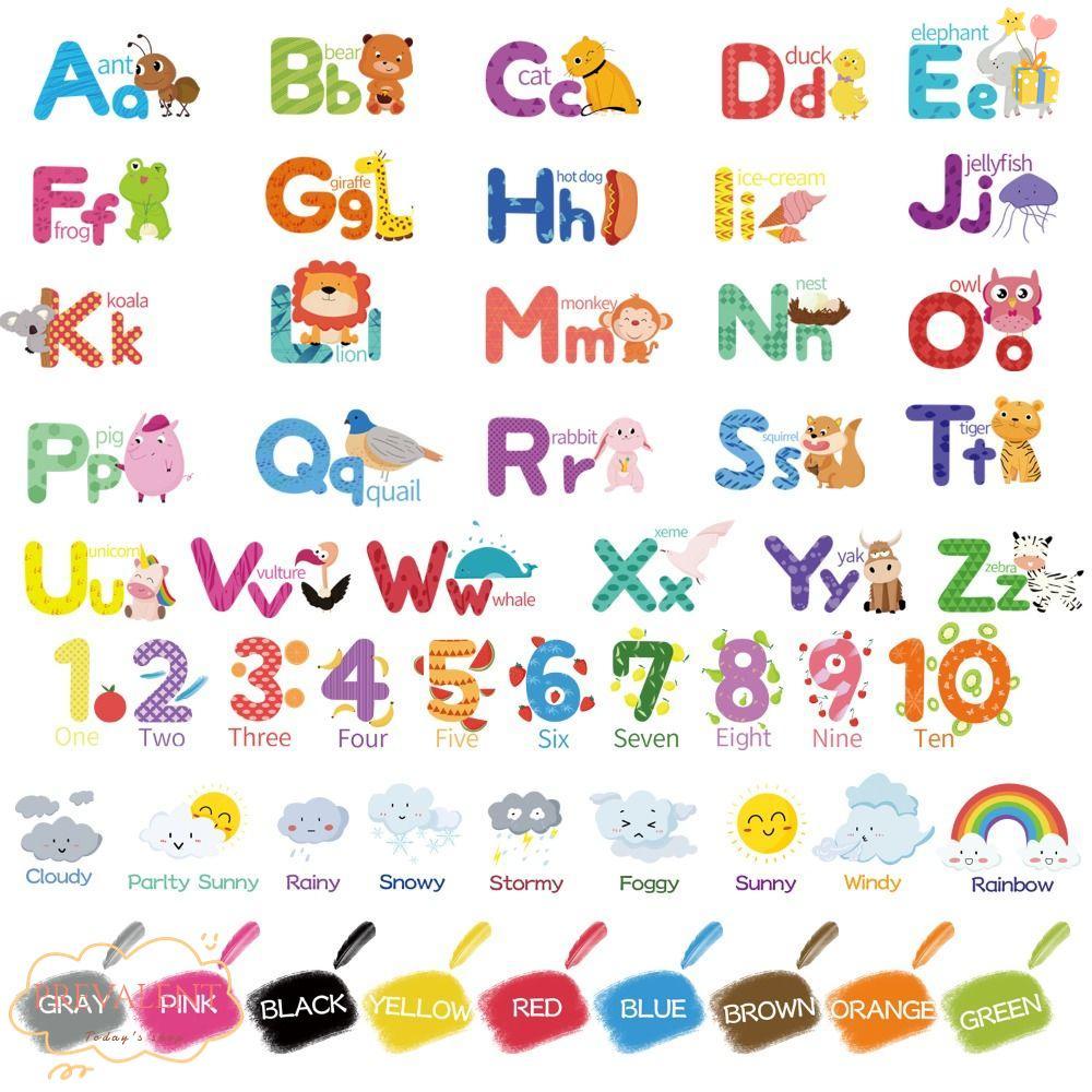PREVALENT Color Weather, PVC Removable Alphabet Numbers Wall Decals ...