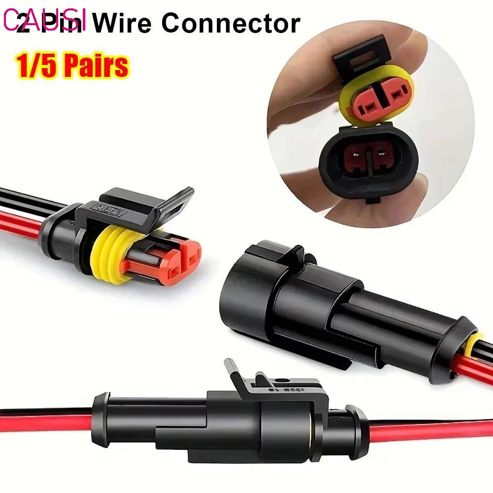 CAUSI 1/5Pairs Electrical Wire Connector, Waterproof 20-16AWG 2 Pin ...