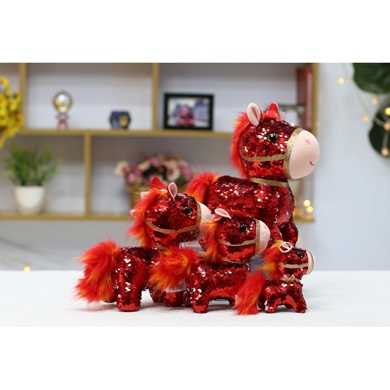 2026 Year of the Horse Mascot Sequin Horse Plush Toy Cartoon Zodiac ...