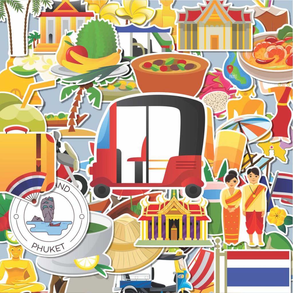 HP 100PCS Cute Thailand Landmark Aesthetic Stickers Waterproof Stickers ...