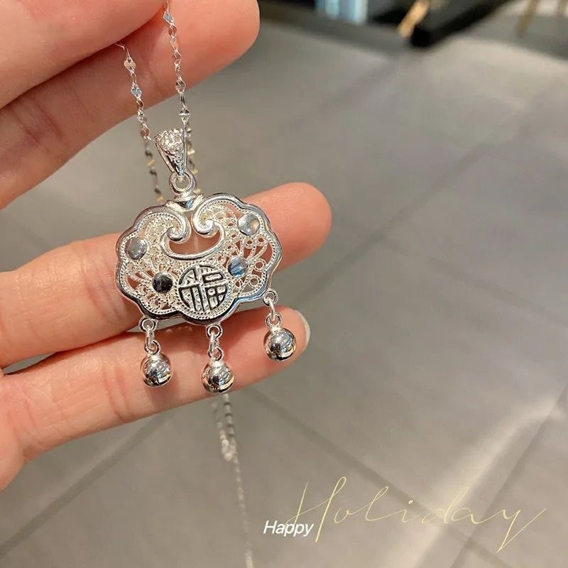 Peace Lock Women's Necklace Light Luxury Niche Hot-Selling Hollow Baby ...