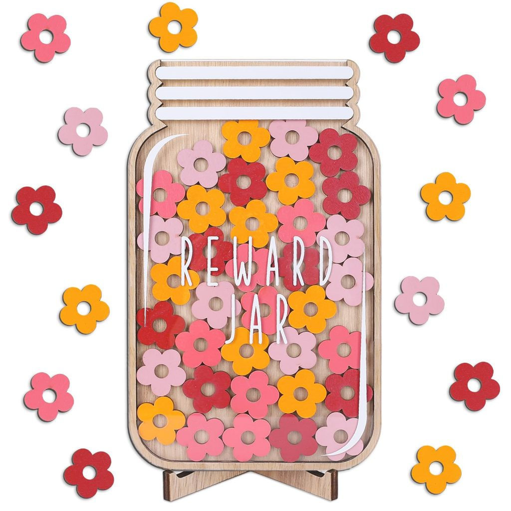 Wooden Reward Jar for Kids Daisy Flower Cutouts Positive Incentive ...