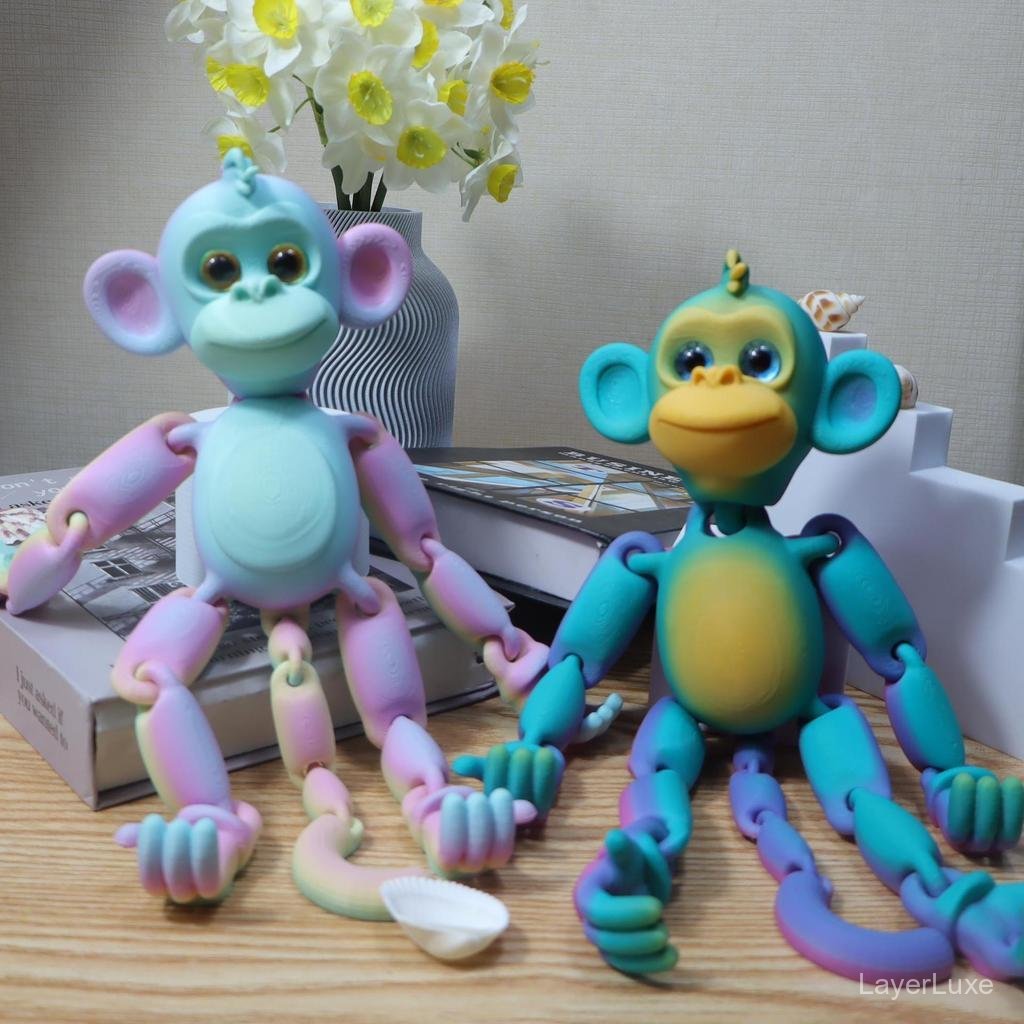 3D Printed Articulated Monkey Toy Poseable Arms Tail Realistic Primate ...
