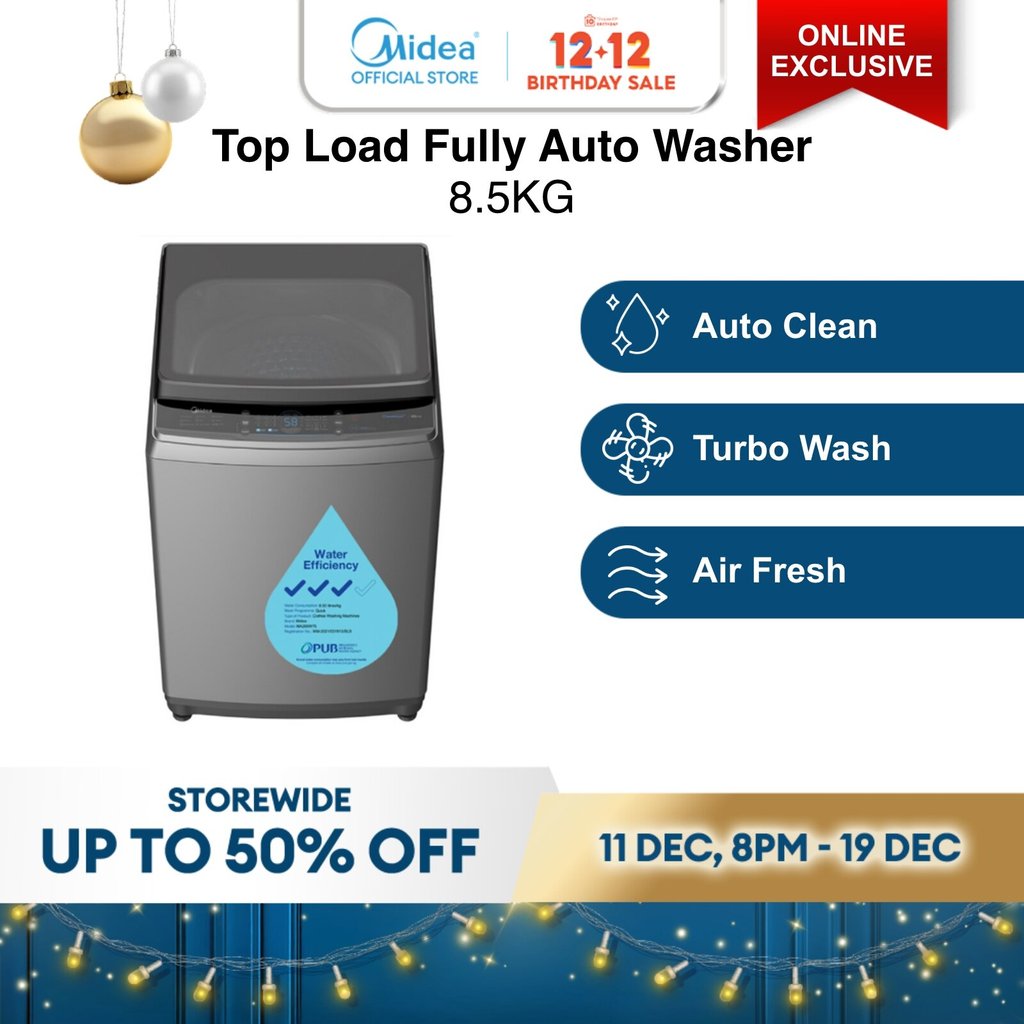 [DISCON] Midea MA200W85 Grey Top Load Washing Machine, 8.5kg, Water ...