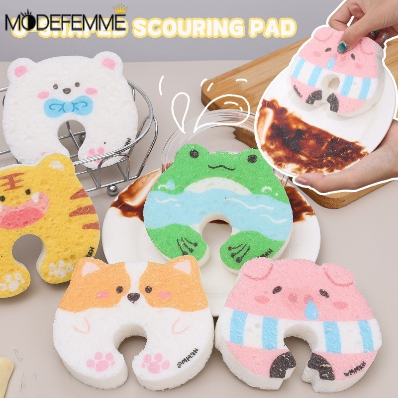 Kitchen U-Shaped Sponge | Wood Pulp Scouring Pad for Hard-to-Reach ...
