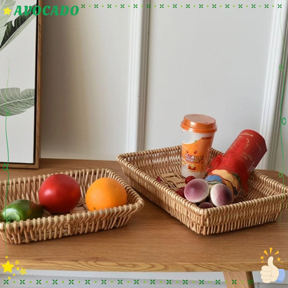 AVOCAYY Food Plate, Ellipse Shape Plastic Rattan Storage Tray ...