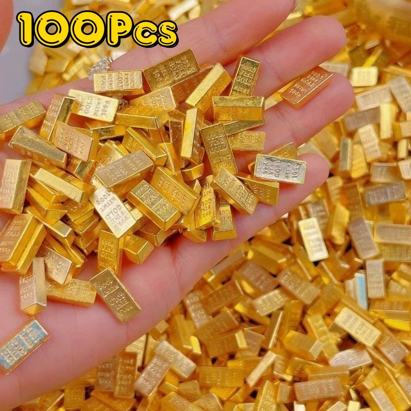 100PCS Shiny Plastic Mini Gold Bar Simulation Ornament Chinese New Year ...
